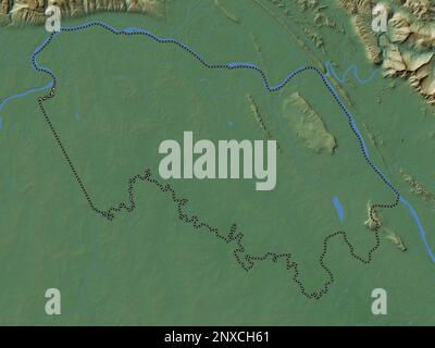 Bueng Kan, province of Thailand. Colored elevation map with lakes and ...