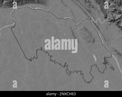 Bueng Kan, province of Thailand. Grayscale elevation map with lakes and ...