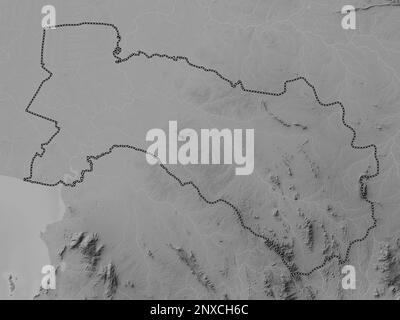 Chachoengsao, province of Thailand. Grayscale elevation map with lakes ...