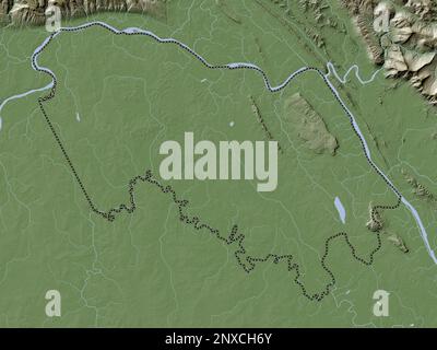 Bueng Kan, province of Thailand. Colored elevation map with lakes and ...