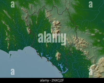Chanthaburi, province of Thailand. Colored elevation map with lakes and ...