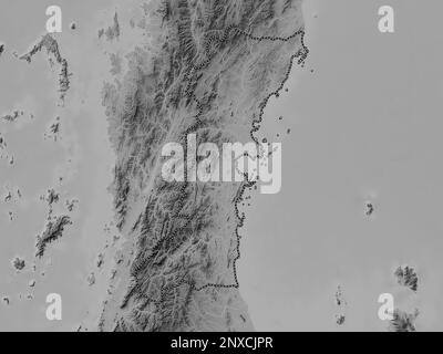 Chumphon, province of Thailand. Grayscale elevation map with lakes and ...