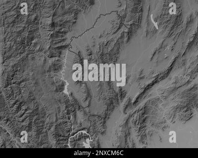 Lamphun, province of Thailand. Grayscale elevation map with lakes and ...