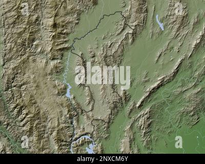 Lamphun, province of Thailand. Colored elevation map with lakes and ...