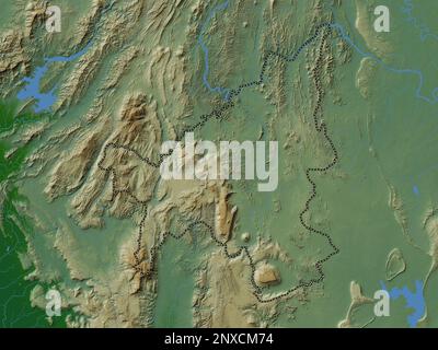 Loei, province of Thailand. Colored elevation map with lakes and rivers ...