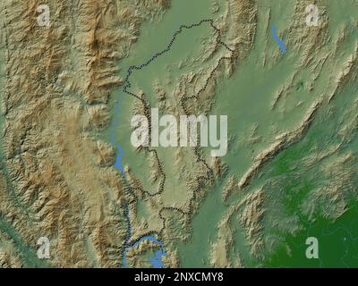 Lamphun, province of Thailand. Colored elevation map with lakes and ...