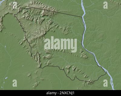 Mukdahan, province of Thailand. Colored elevation map with lakes and ...