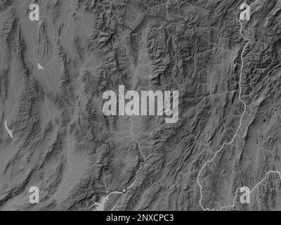 Nan, province of Thailand. Grayscale elevation map with lakes and ...