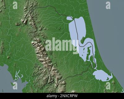 Phatthalung, province of Thailand. Colored elevation map with lakes and ...