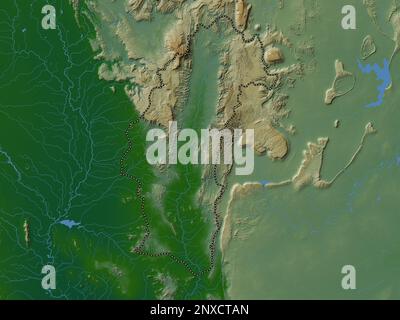 Phetchabun, province of Thailand. Colored elevation map with lakes and ...