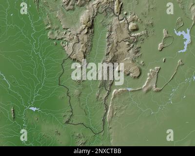 Phetchabun, province of Thailand. Colored elevation map with lakes and ...