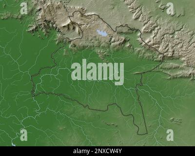 Prachin Buri, province of Thailand. Colored elevation map with lakes ...