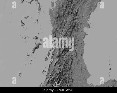 Ranong, province of Thailand. Bilevel elevation map with lakes and ...
