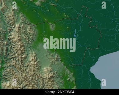 Ratchaburi, province of Thailand. Colored elevation map with lakes and ...