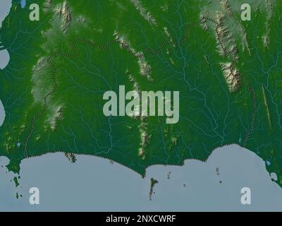 Rayong, province of Thailand. Colored elevation map with lakes and ...