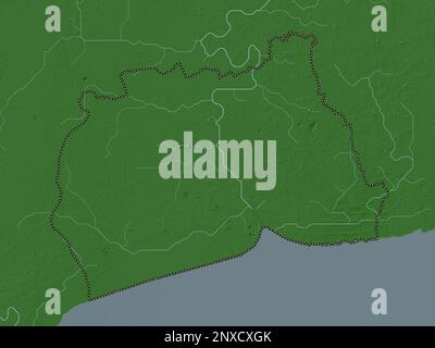 Samut Sakhon, province of Thailand. Colored elevation map with lakes ...