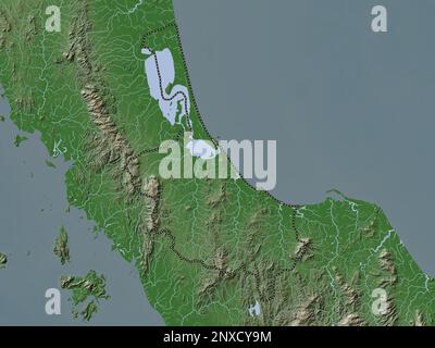 Songkhla, province of Thailand. Colored elevation map with lakes and ...