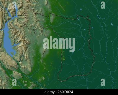 Suphan Buri, province of Thailand. Colored elevation map with lakes and ...