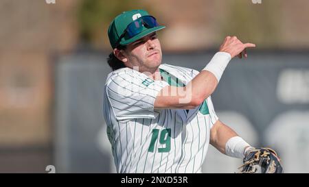 Charlotte third baseman Brandon Stahlman throws before an NCAA baseball ...