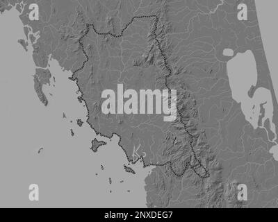 Trang, province of Thailand. Bilevel elevation map with lakes and ...