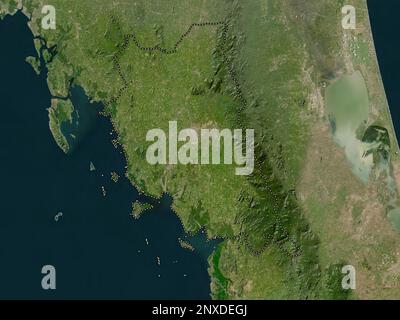 Trang, province of Thailand. Low resolution satellite map. Locations ...