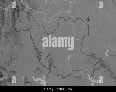 Udon Thani, province of Thailand. Grayscale elevation map with lakes ...