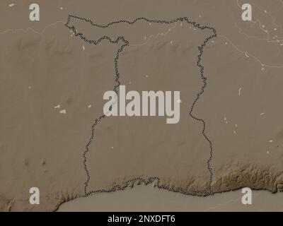 Surin, province of Thailand. Colored elevation map with lakes and ...