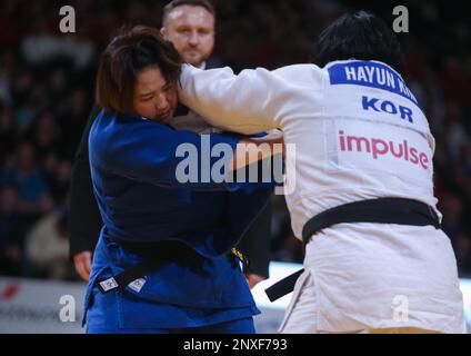KIM HAYUN of REPUBLIC OF KOREA and AKIBA MAYA of JAPAN during of the ...