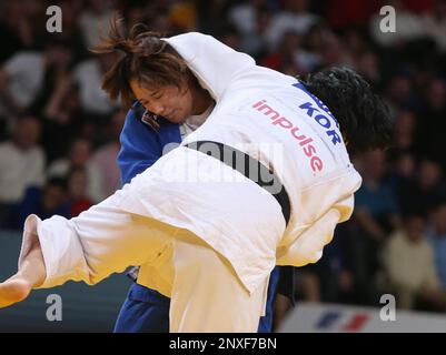 KIM HAYUN of REPUBLIC OF KOREA and AKIBA MAYA of JAPAN during of the ...