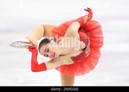 Alina Zagitova from Russia performs her exhibition program during 2018 ...