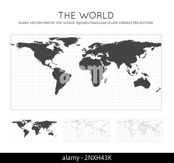 Map of the World. Equirectangular (plate carree) projection. Globe with ...