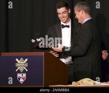 National League Rookie of the Year Cody Bellinger, left, of the Los ...