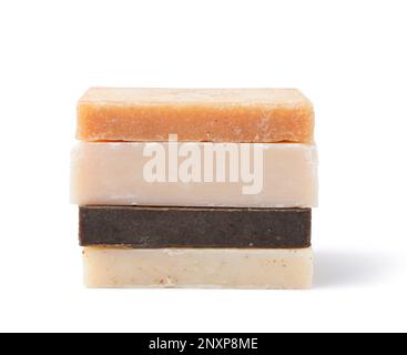 Stack of different soap bars isolated on white background Stock Photo ...