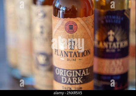 Sample bottles of Plantation Caribbean Rhum from Cognac Ferrand Stock ...