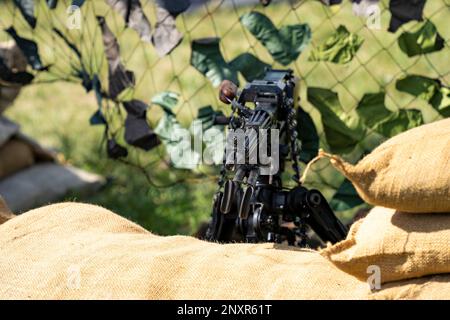 Soviet NSV heavy machine gun with sandbags Stock Photo - Alamy