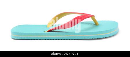 Single turquoise flip flop isolated on white, top view Stock Photo - Alamy