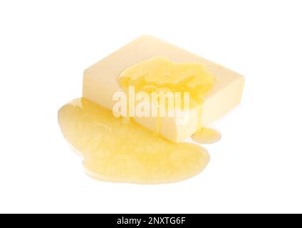 Tasty fresh melting butter on white background Stock Photo - Alamy