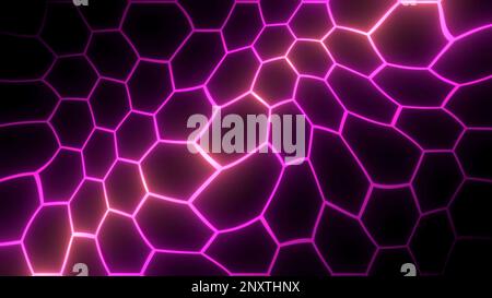 Background with pattern of neon hexagons. Motion. Neon lines in moving ...