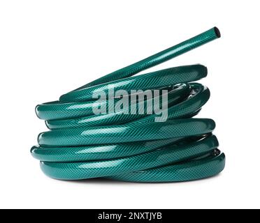 Green rubber watering hose isolated on white Stock Photo - Alamy