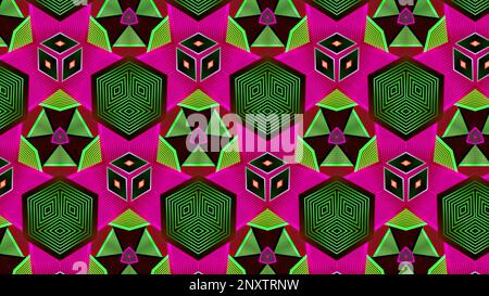 Bright psychedelic pattern with flashing figures. Motion. Pattern with flashing geometric shapes ...