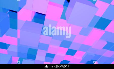 Abstract bright cubes moving upwards and backwards on a black ...