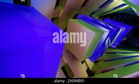 Abstract optical illusion with cubes flying through the square shaped ...