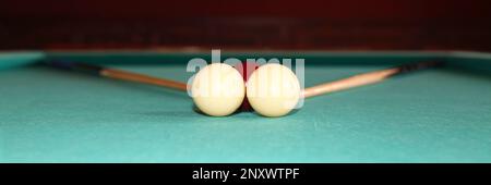 Antique carom billiard table with 2 cues and 3 balls Stock Photo - Alamy