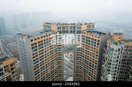 Aerial view of a 35-storey residential apartment building, which is the ...