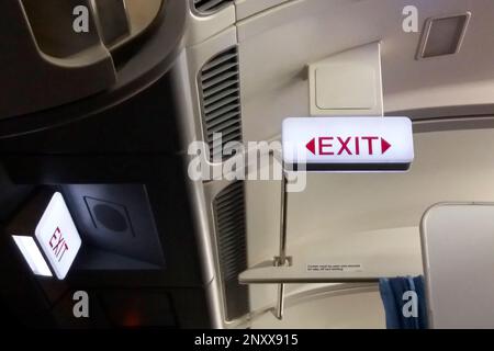 EXIT door sign on an Airbus A320 or A319 airplane Air plane aeroplane ...