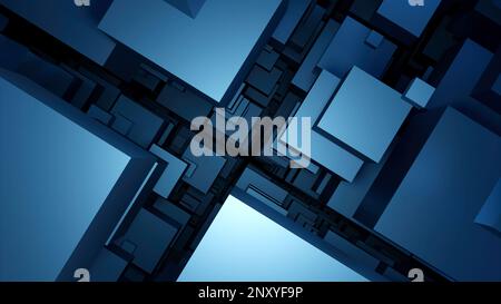 Movement through 3d space with cubes. Design. Tunnel with 3d lips in ...