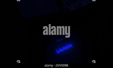 Glowing 3d launch button. Design. Button to start computer system in ...