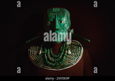 Maya funerary burial mask in jade and obsidian of the city state of ...