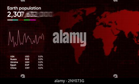 Technological world map with statistics. Motion. 3D graphic map of ...