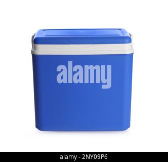 Closed blue plastic cool box isolated on white Stock Photo - Alamy
